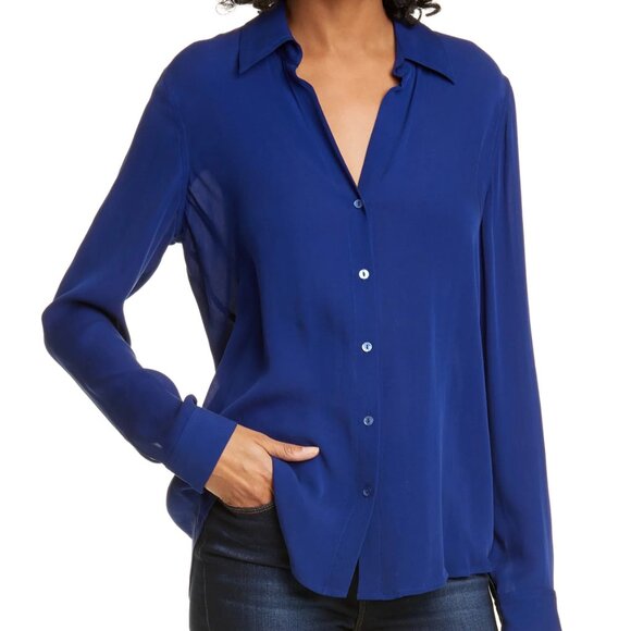 L'AGENCE | Tops | Lagance Button Front Silk Blouse In Deep Ocean Size L ...